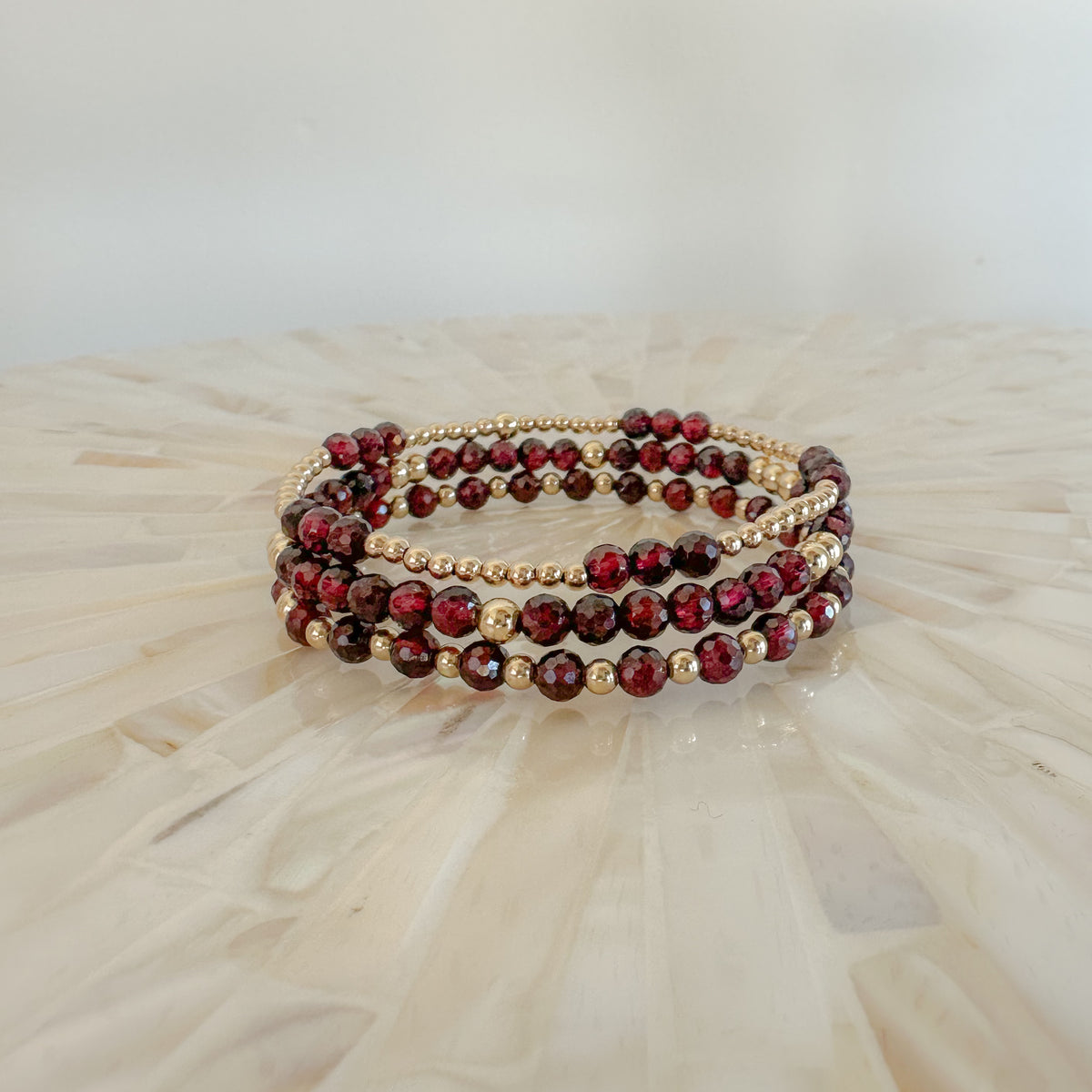 Gemma Bracelet Stack - Garnet– Amethyst + Opal