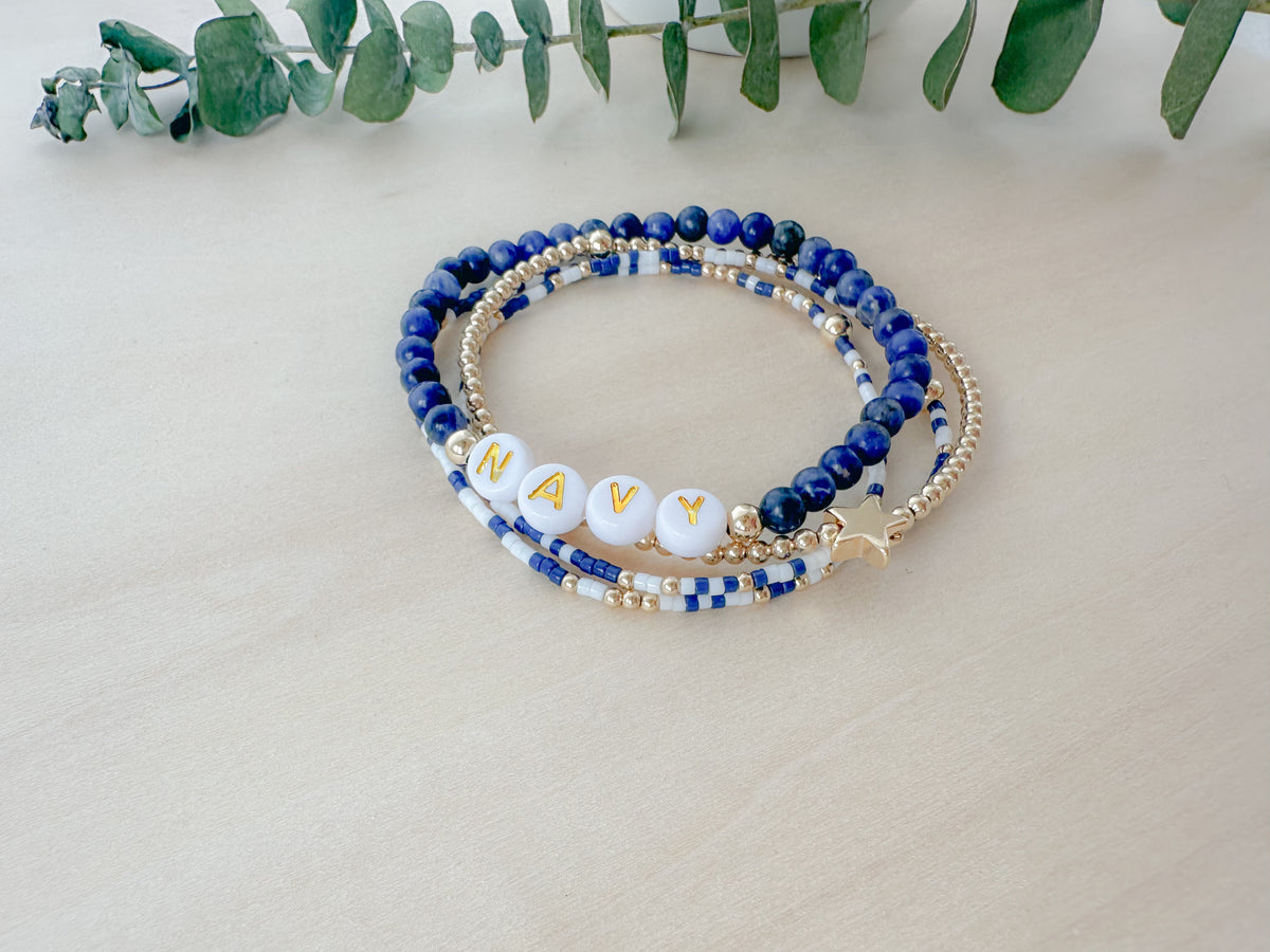 Navy Bracelet Stack– Amethyst + Opal