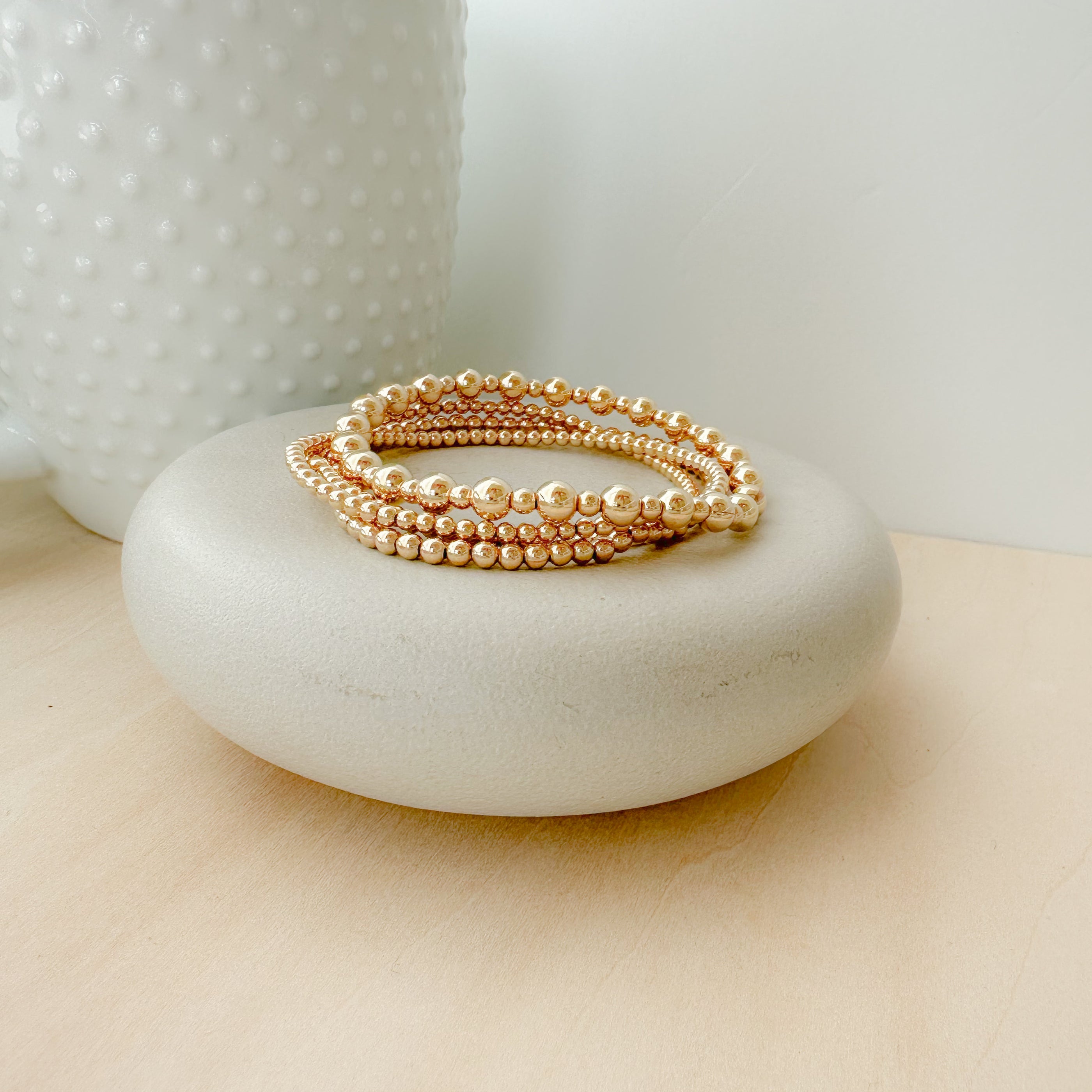 Gold Beaded Bracelet Stack– Amethyst + Opal