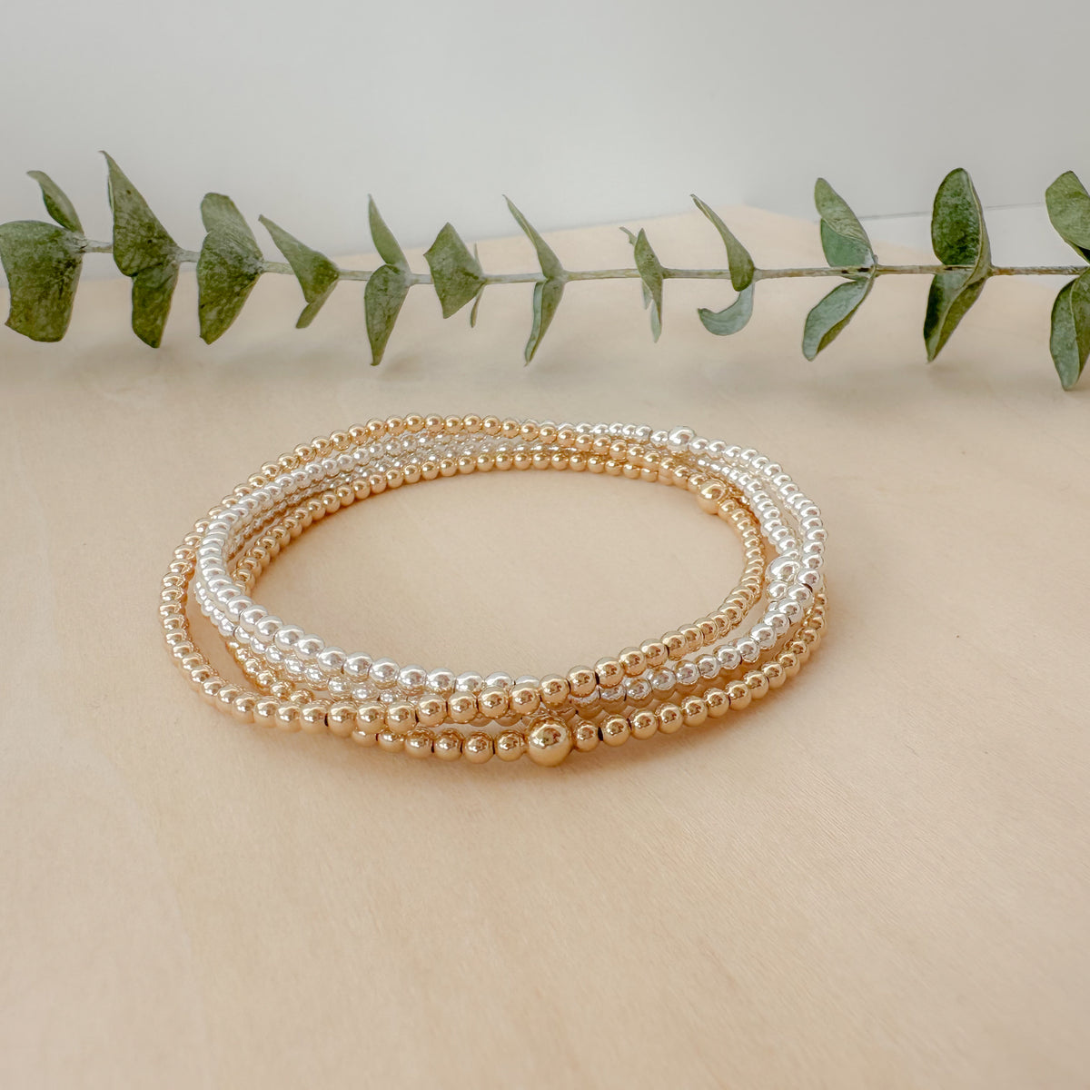 Mixed Metal Bracelet Stack - Petite– Amethyst + Opal