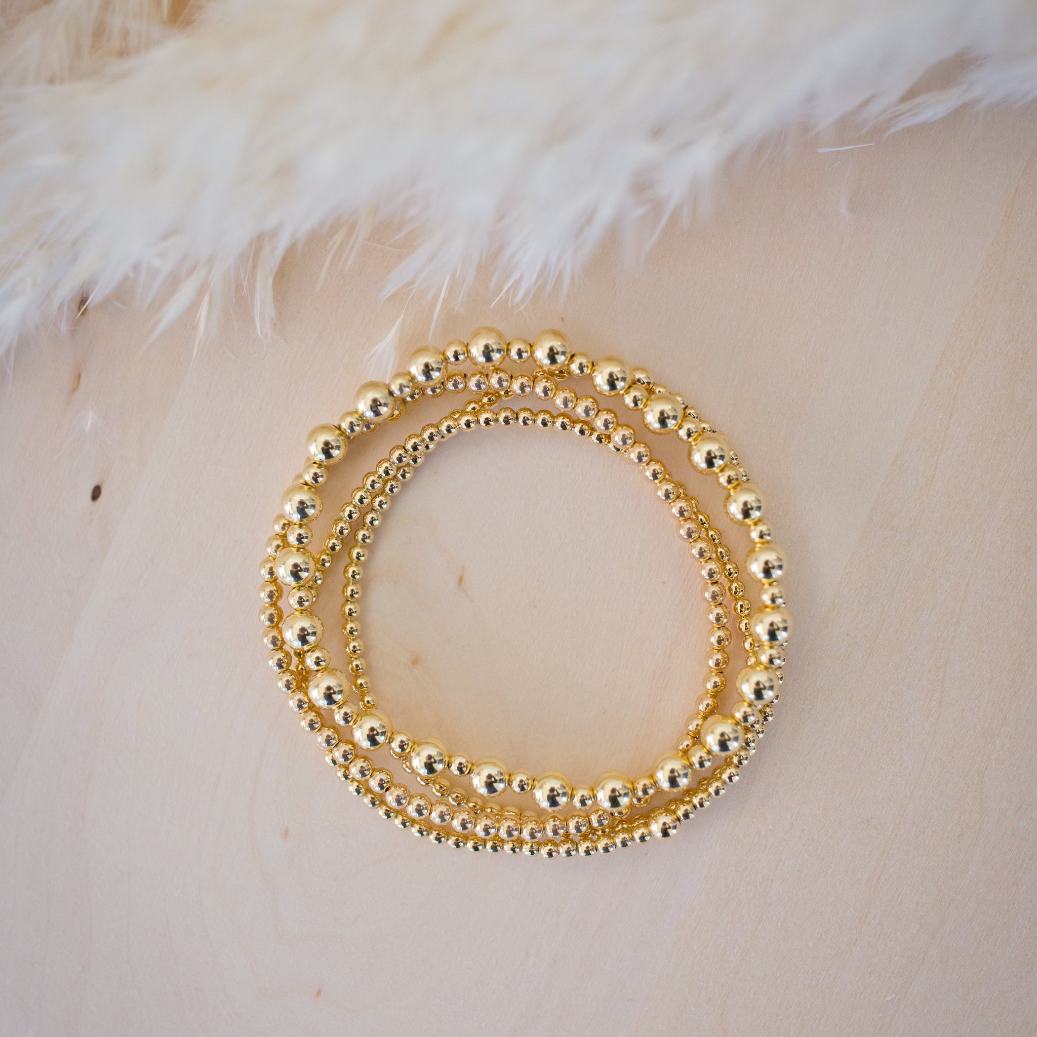 Gold Beaded Bracelet Stack– Amethyst + Opal