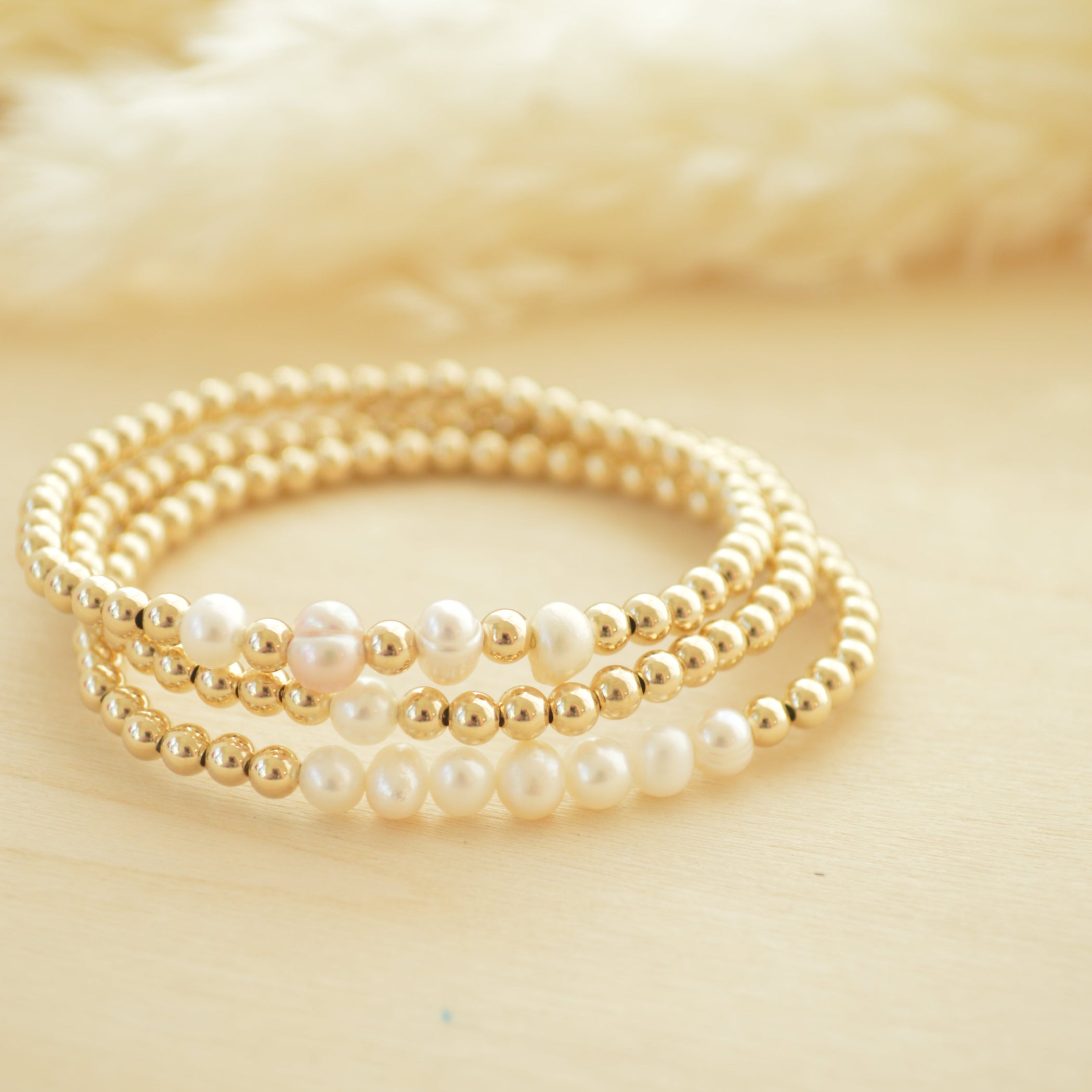 Pearl Beaded Bracelet Stack– Amethyst + Opal