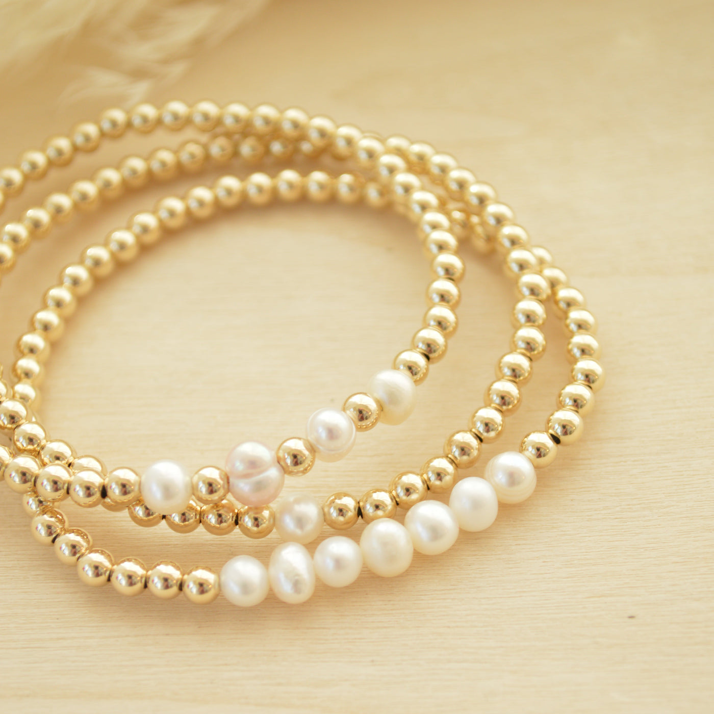 Pearl Beaded Bracelet Stack– Amethyst + Opal