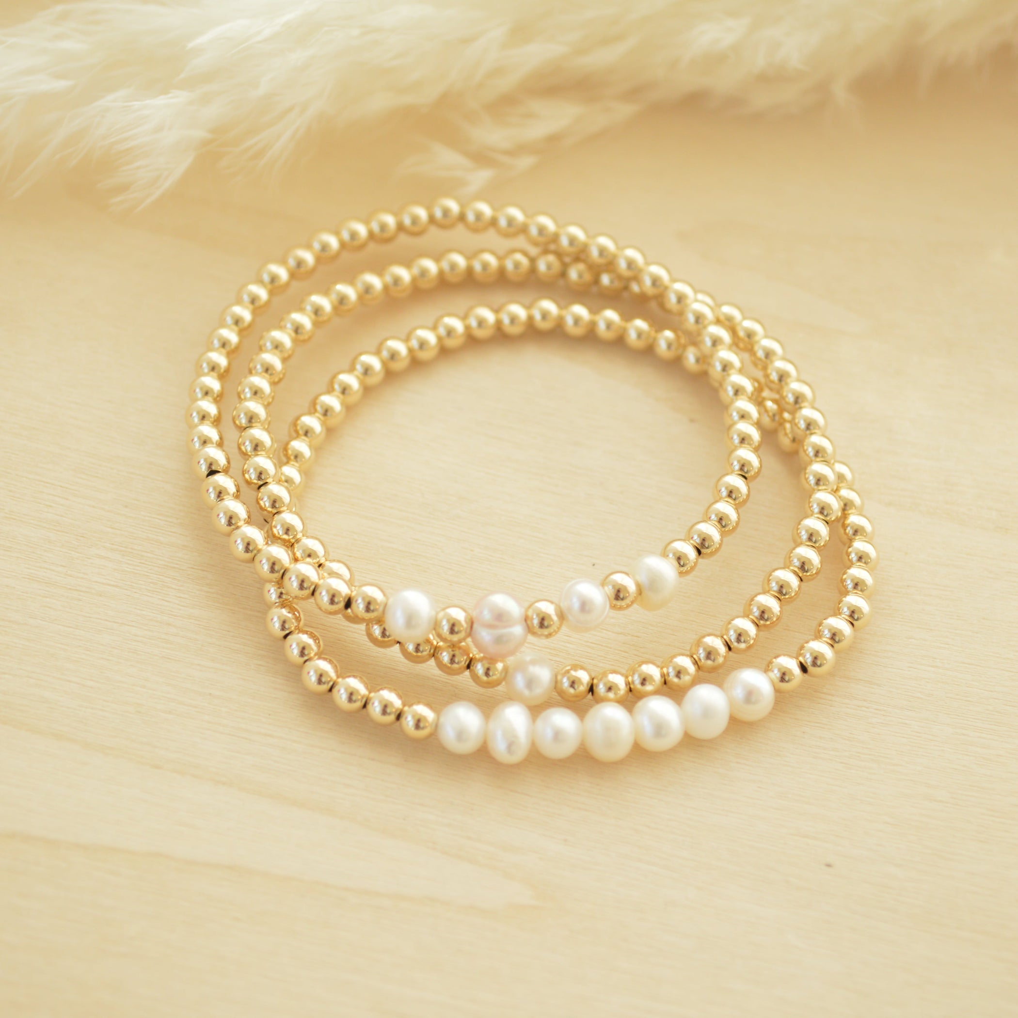 Pearl Beaded Bracelet Stack– Amethyst + Opal