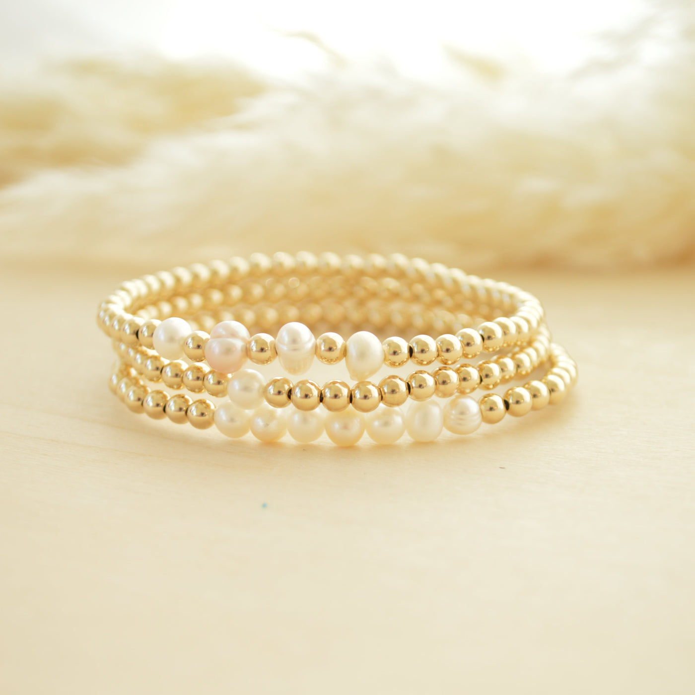 Pearl Beaded Bracelet Stack– Amethyst + Opal