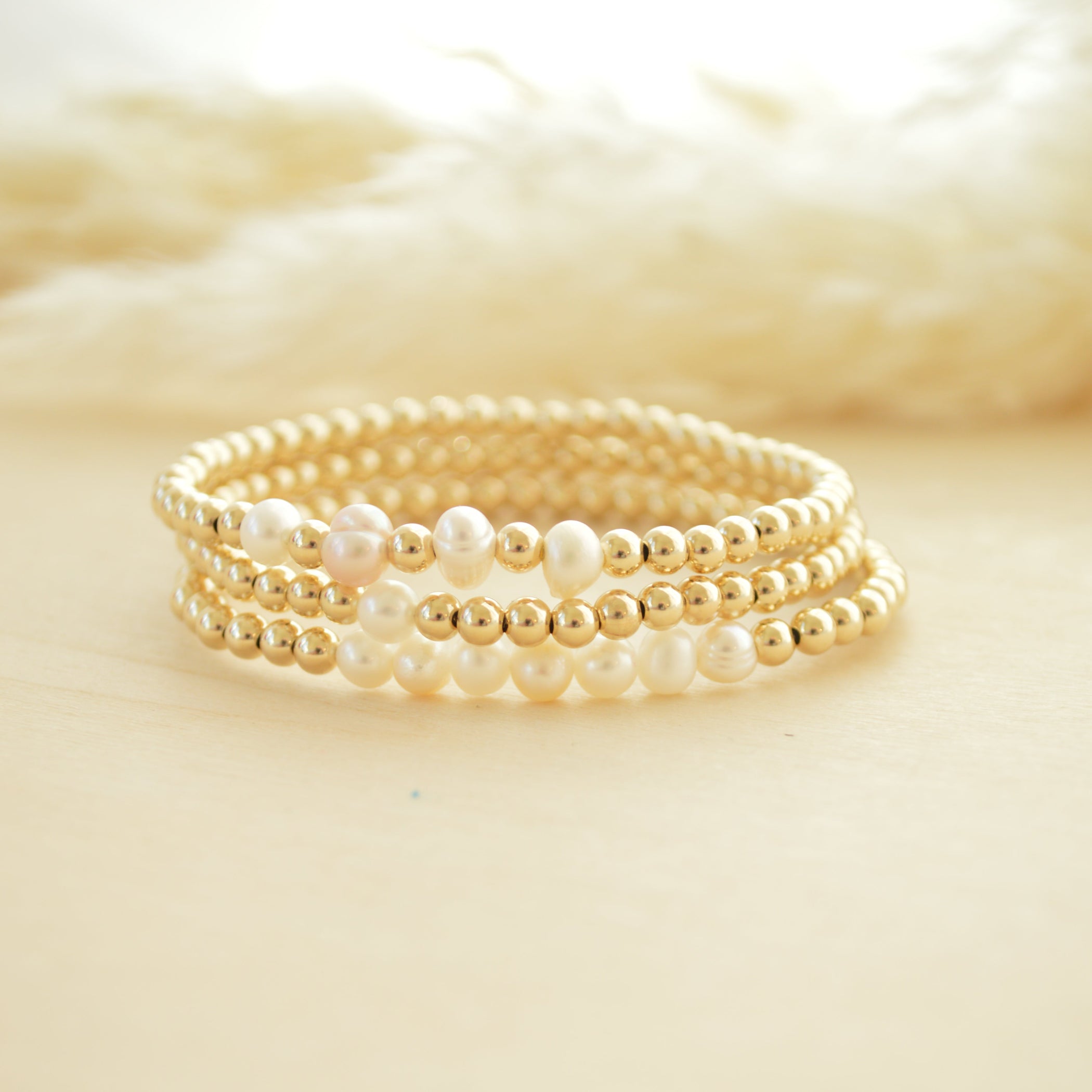 Pearl Beaded Bracelet Stack– Amethyst + Opal